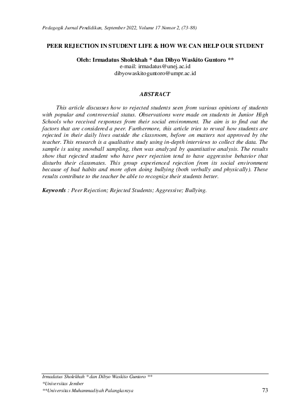 (PDF) Peer Rejection in Student Life & How We Can Help Our Student