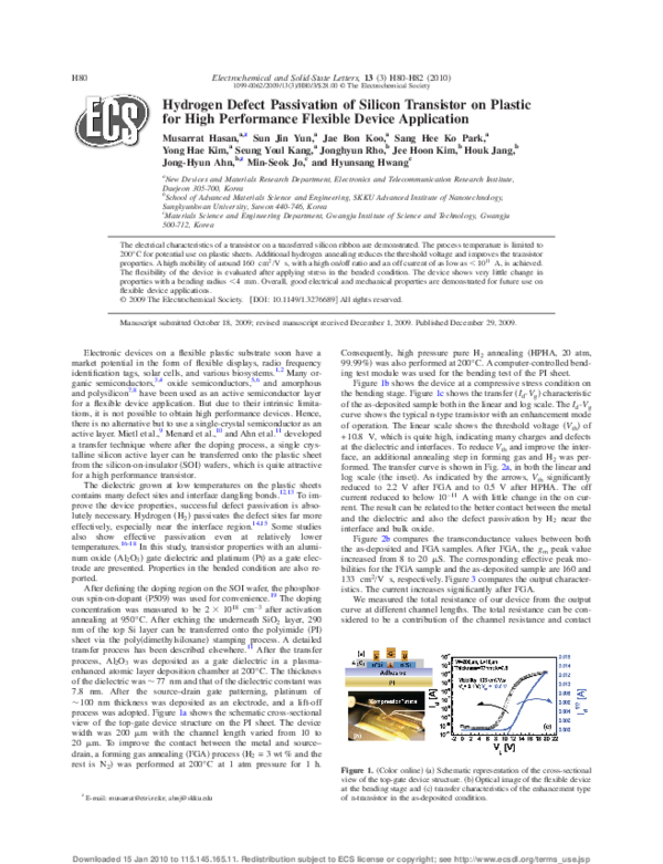 (PDF) Hydrogen Defect Passivation of Silicon Transistor on Plastic for High Performance Flexible ...
