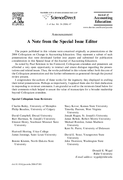 (PDF) A Note from the Special Issue Editor