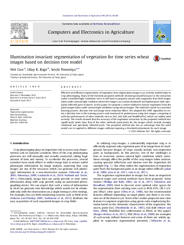 Pdf Illumination Invariant Segmentation Of Vegetation For Time Series Wheat Images Based On