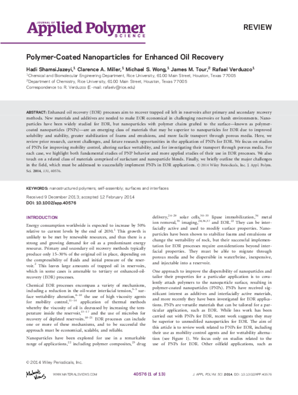 (PDF) Polymer-coated nanoparticles for enhanced oil recovery