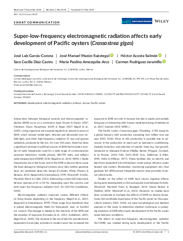 (PDF) Super‐low‐frequency electromagnetic radiation affects early ...