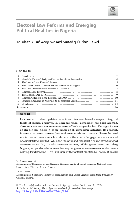 (PDF) Electoral Law Reforms and Emerging Political Realities in Nigeria
