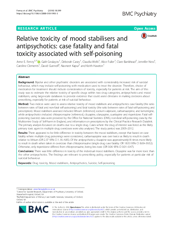 (PDF) Relative toxicity of mood stabilisers and antipsychotics: case ...