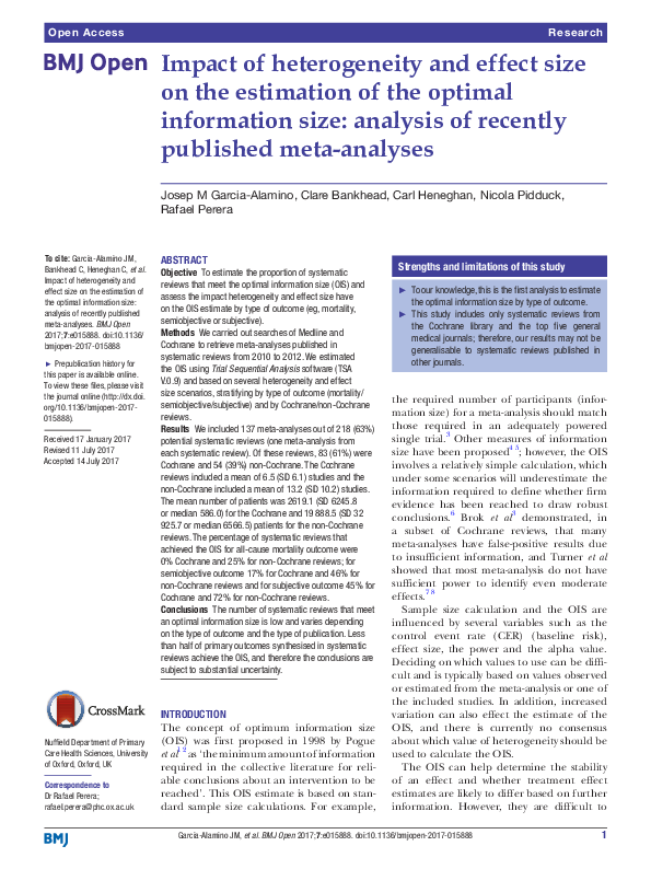 (PDF) Impact of heterogeneity and effect size on the estimation of the optimal information size ...
