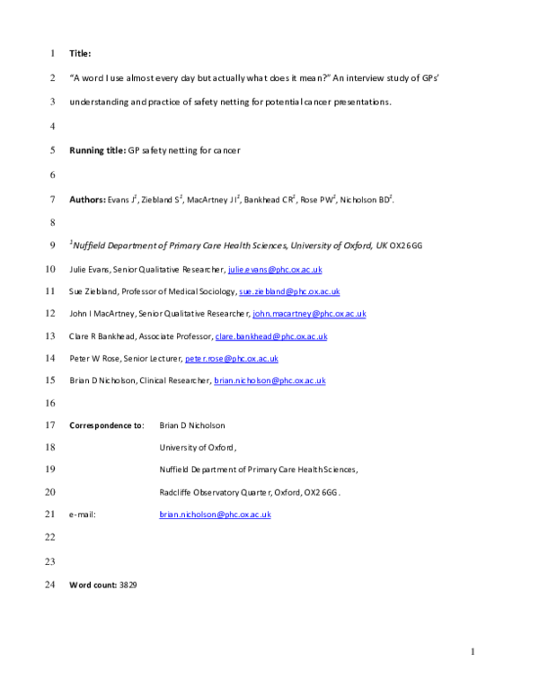 (PDF) GPs' understanding and practice of safety netting for potential ...