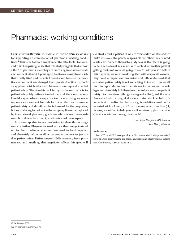 (PDF) Pharmacist working conditions