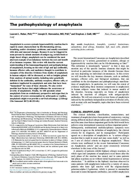 (PDF) The pathophysiology of anaphylaxis