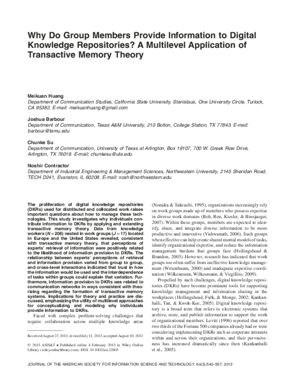 (PDF) Why do group members provide information to digital knowledge repositories? a multilevel ...