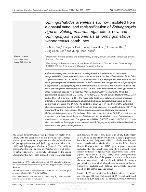 (PDF) Sphingorhabdus arenilitoris sp. nov., isolated from a coastal ...