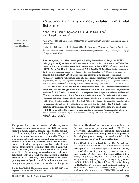 (PDF) Paracoccus lutimaris sp. nov., isolated from a tidal flat sediment