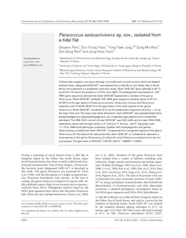 (PDF) Paracoccus aestuariivivens sp. nov. from Tidal Flat