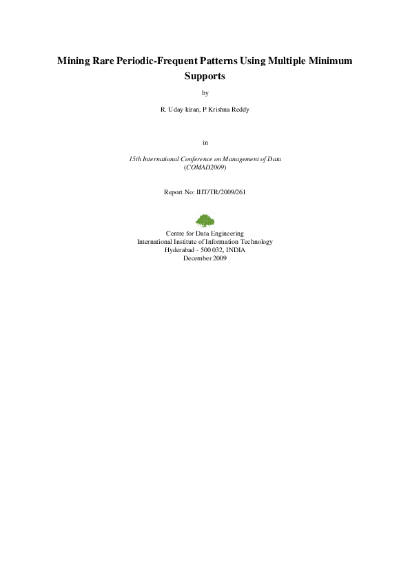 Pdf Mining Rare Periodic Frequent Patterns Using Multiple Minimum Supports Uday Kiran