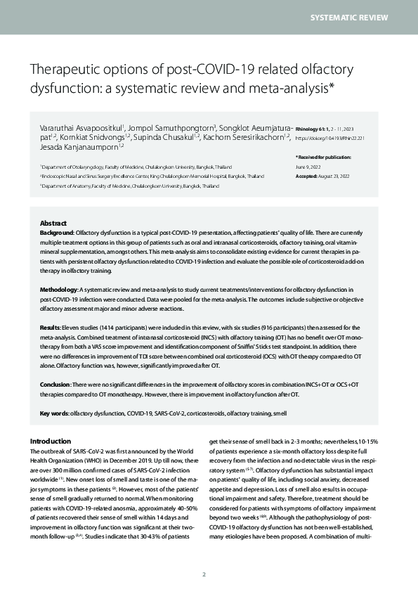 (PDF) Therapeutic options of post-COVID-19 related olfactory ...