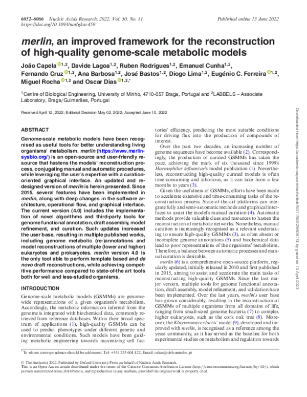 (PDF) Merlin, an Improved Framework for the Reconstruction of High-Quality Genome-Scale ...