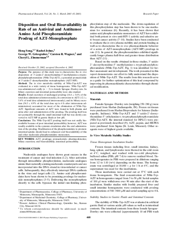 (PDF) Disposition and Oral Bioavailability in Rats of an Antiviral and ...