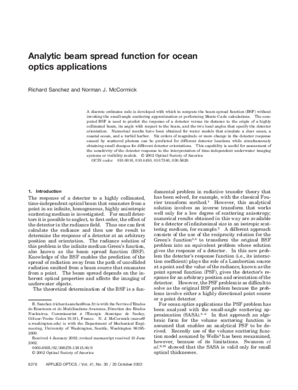 (PDF) Analytic beam spread function for ocean optics applications