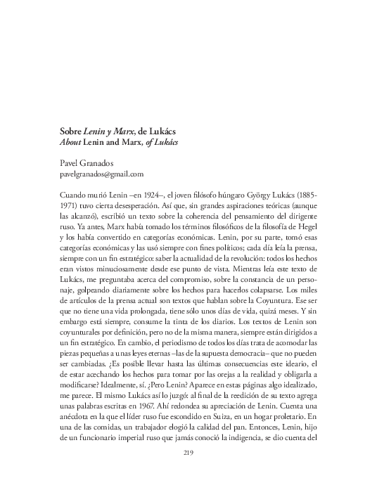 (PDF) Sobre Lenin y Marx, de Lukács
