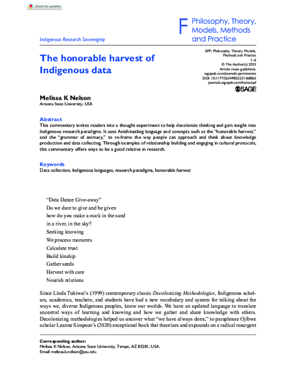 (PDF) The honorable harvest of Indigenous data