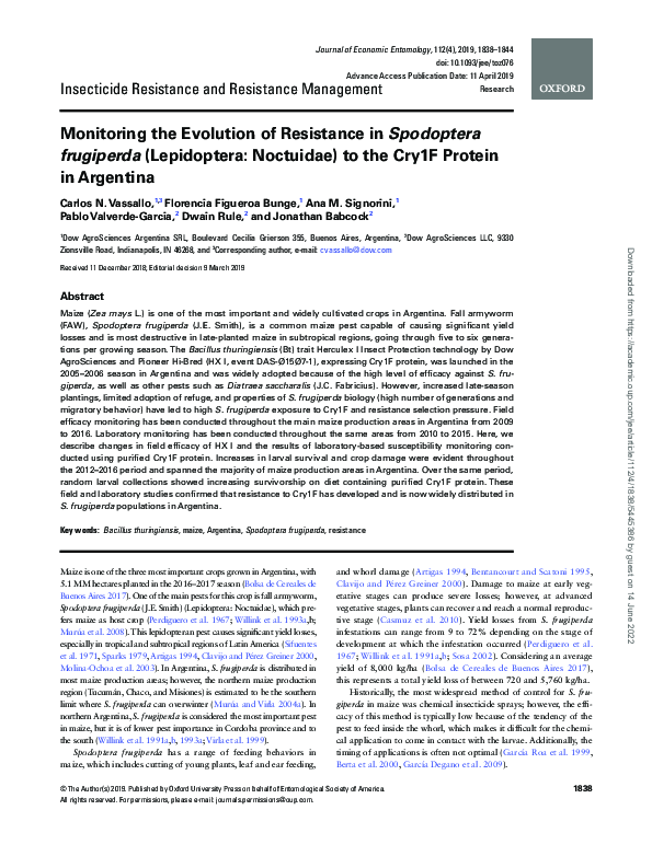 (PDF) Monitoring the Evolution of Resistance in Spodoptera frugiperda (Lepidoptera: Noctuidae ...