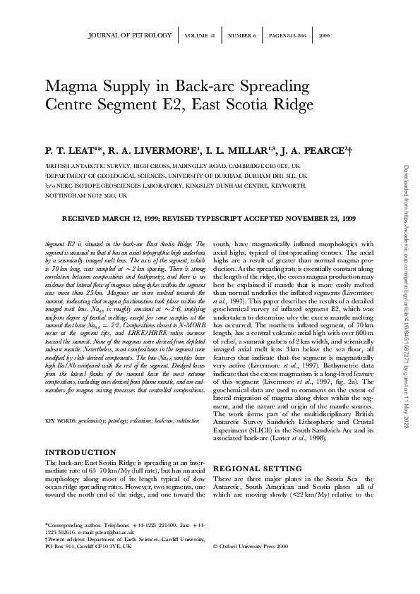 (PDF) Magma Supply in Back-arc Spreading Centre Segment E2, East Scotia ...