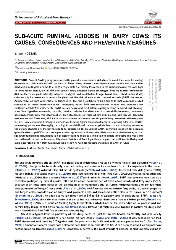 (PDF) Sub-acute ruminal acidosis in dairy cows: Its causes ...