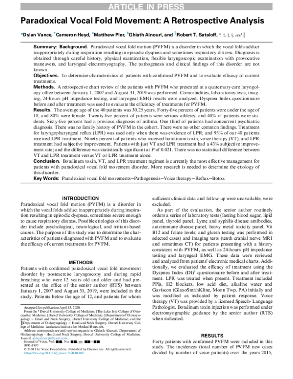 (PDF) Paradoxical Vocal Fold Movement: A Retrospective Analysis | Dylan ...