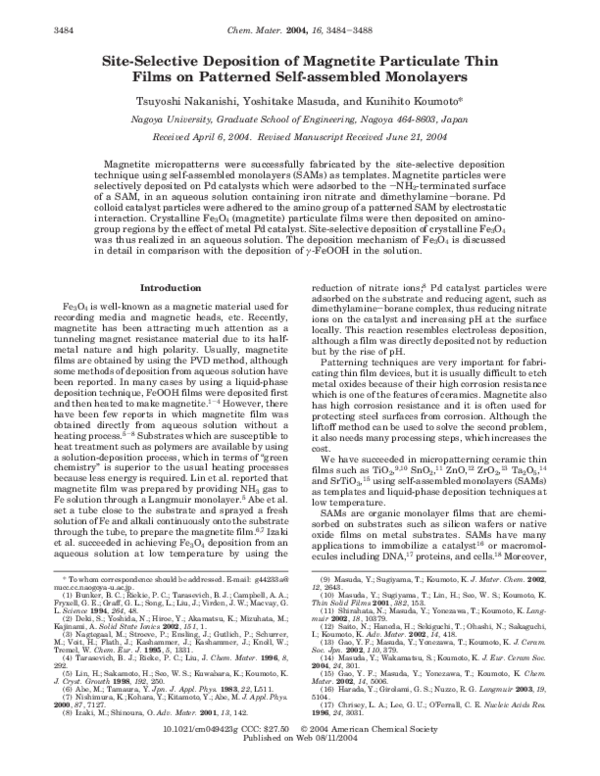 (PDF) Site-Selective Deposition of Magnetite Particulate Thin Films on Patterned Self-assembled ...