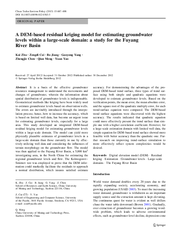 (PDF) A DEM-based residual kriging model for estimating groundwater ...