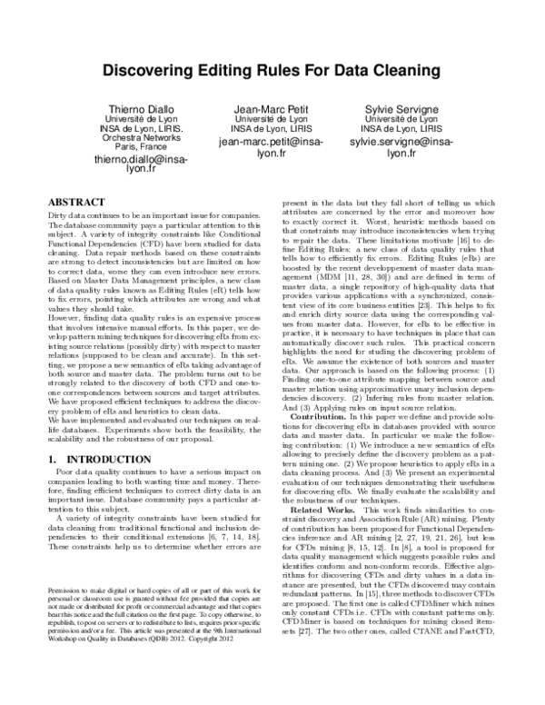 (PDF) Discovering Editing Rules for Data Cleaning