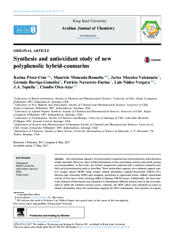 (PDF) Synthesis and antioxidant study of new polyphenolic hybrid-coumarins