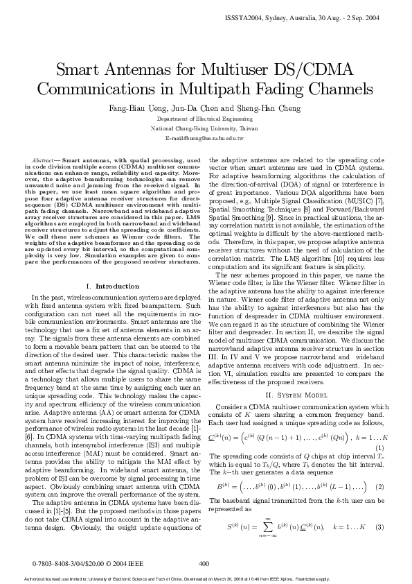 (PDF) Smart Antennas for Multiuser DS/CDMA Communications in Multipath Fading Channels | Linh ...