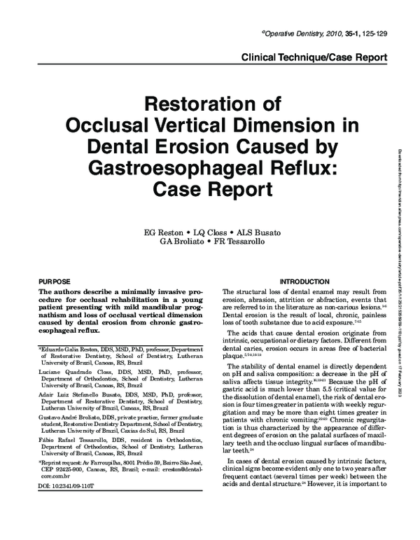 (PDF) Restoration of Occlusal Vertical Dimension in Dental Erosion ...