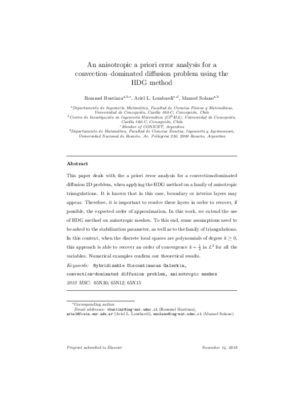 Pdf An Anisotropic A Priori Error Analysis For A Convection Dominated