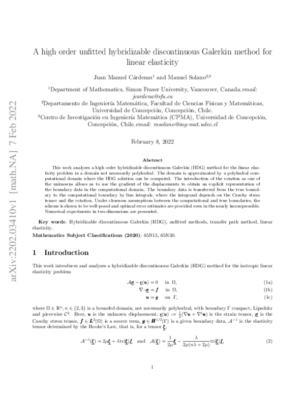 (PDF) High Order Hybridizable Discontinuous Galerkin Method for Elasticity