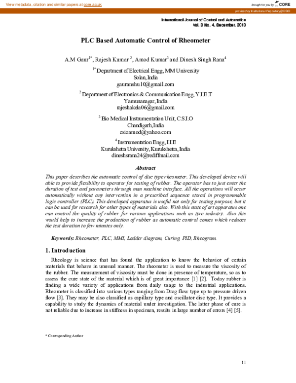 (PDF) PLC Based Automatic Control of Rheometer