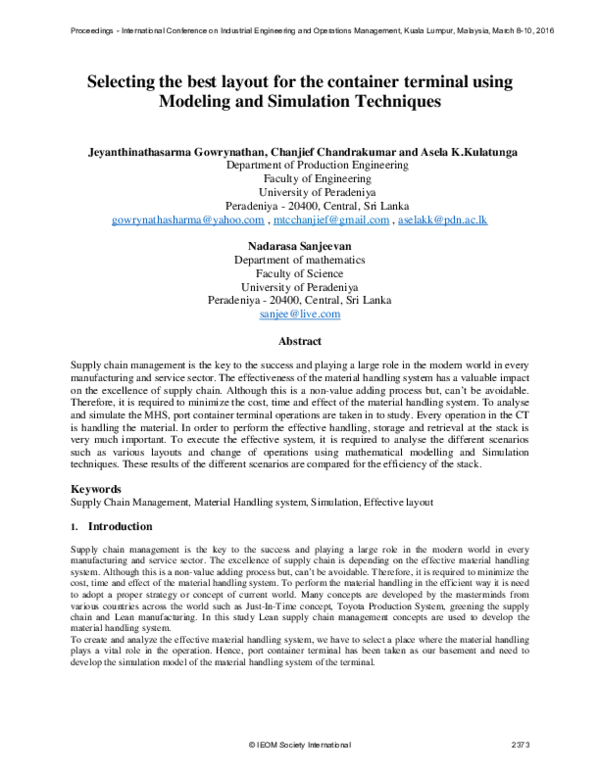 Pdf Selecting The Best Layout For The Container Terminal Using Modeling And Simulation 1139