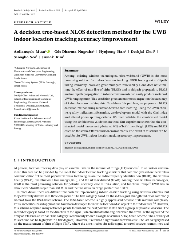 (PDF) A decision tree-based NLOS detection method for the UWB indoor location tracking accuracy ...