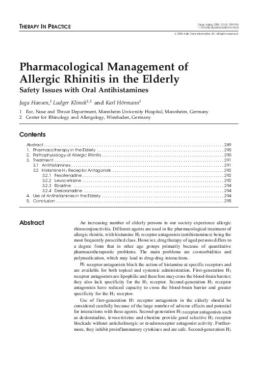 (PDF) Pharmacological Management of Allergic Rhinitis in the Elderly