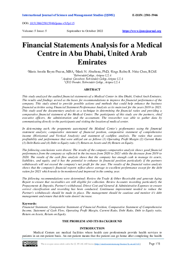 (PDF) Financial Statements Analysis for a Medical Centre in Abu Dhabi ...