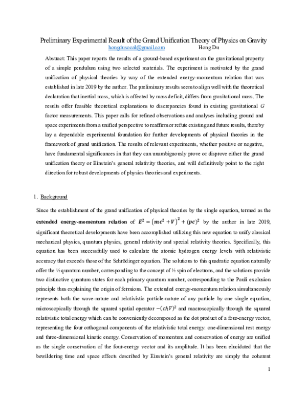 (PDF) Preliminary Experimental Result of the Grand Unification Theory ...