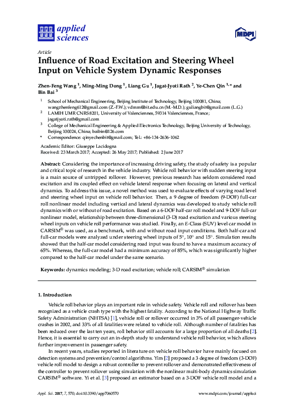 (PDF) Influence of Road Excitation and Steering Wheel Input on Vehicle ...