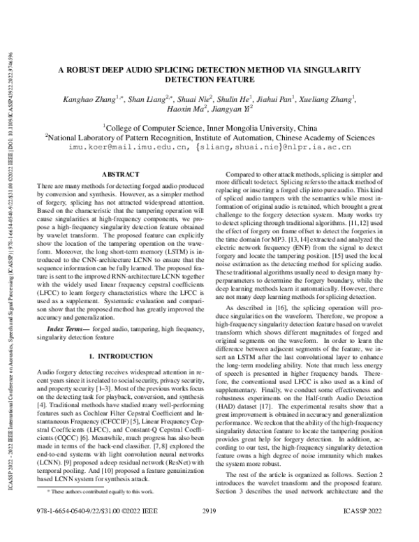 Pdf A Robust Deep Audio Splicing Detection Method Via Singularity Detection Feature 
