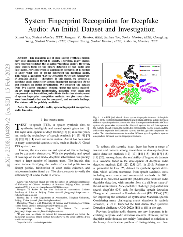 (PDF) System Fingerprint Recognition for Deepfake Audio: An Initial ...