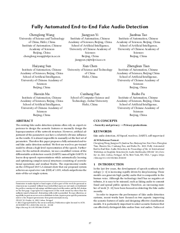(PDF) Fully Automated End-to-End Fake Audio Detection