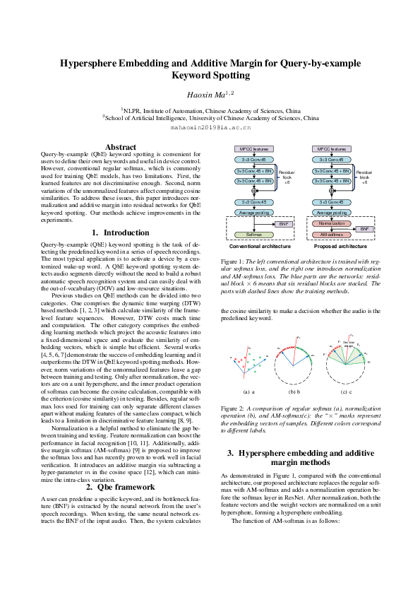 (PDF) Hypersphere Embedding and Additive Margin for Query-by-example Keyword Spotting