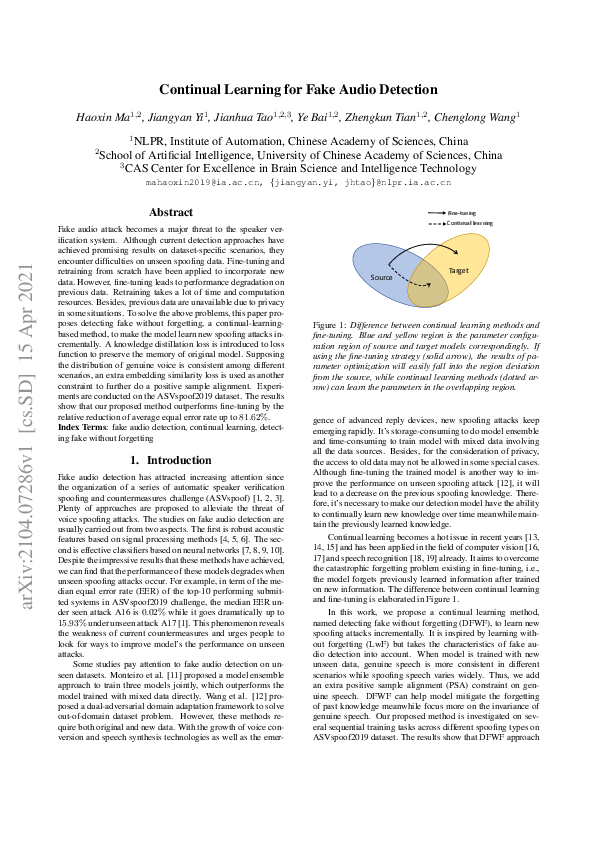 (PDF) Continual Learning for Fake Audio Detection