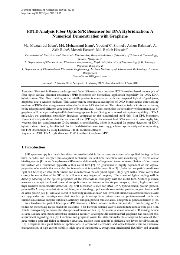 (PDF) FDTD Analysis Fiber Optic SPR Biosensor for DNA Hybridization: A Numerical Demonstration ...