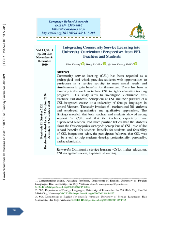 (PDF) Integrating Community Service Learning into University Curriculum ...