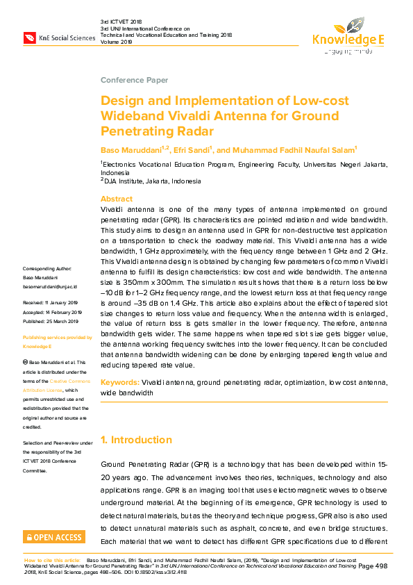 Pdf Design And Implementation Of Low Cost Wideband Vivaldi Antenna For Ground Penetrating Radar